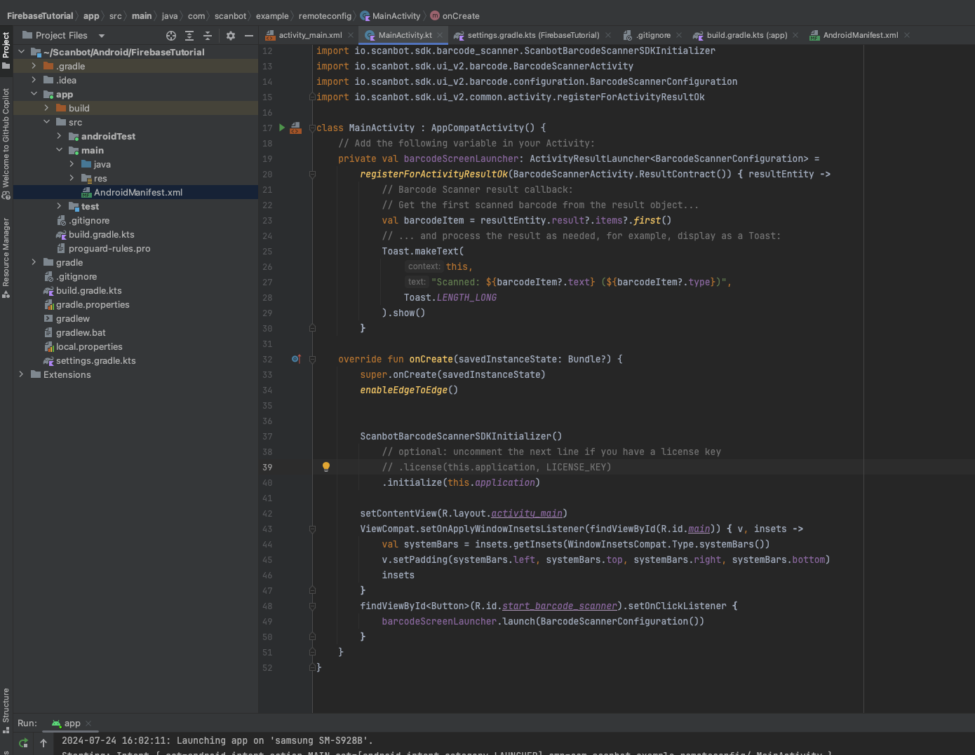 Update license key with Firebase Remote Config (Android) - Scanbot SDK