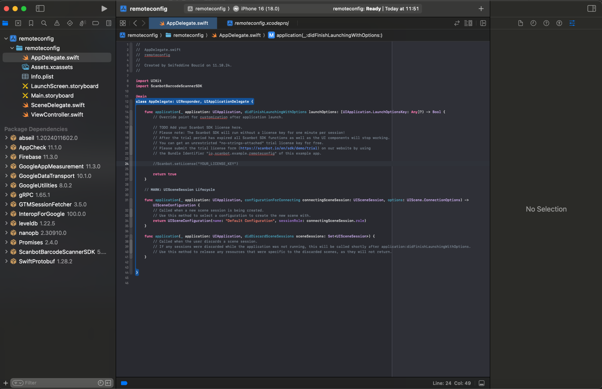 Update license key with Firebase Remote Config (iOS) - Scanbot SDK